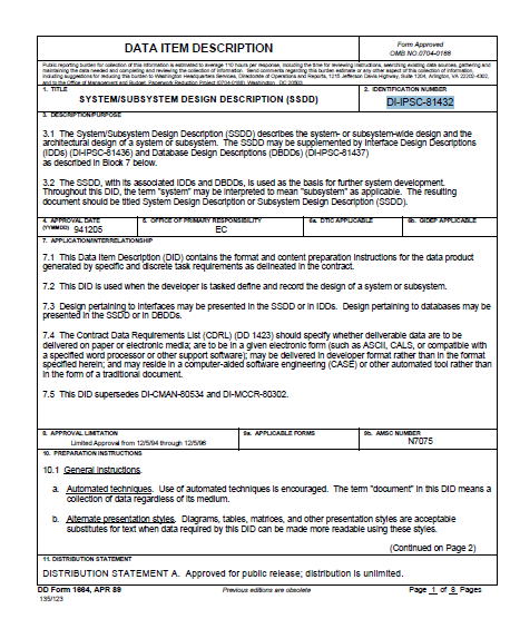 SYSTEM / SUBSYSTEM DESIGN DESCRIPTION (SSDD) | SE Goldmine